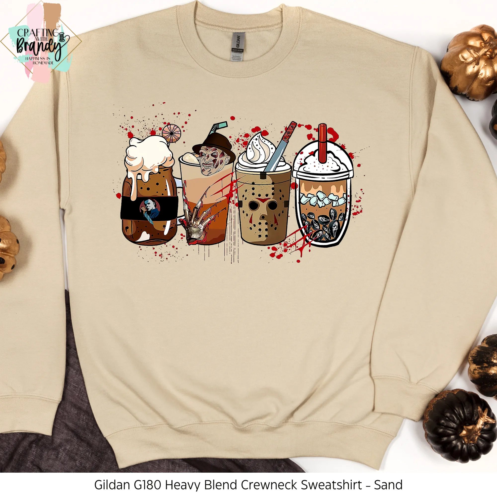 Horror Movie Coffee Latte Blood Splatter Sweatshirt - Crafting with Brandy