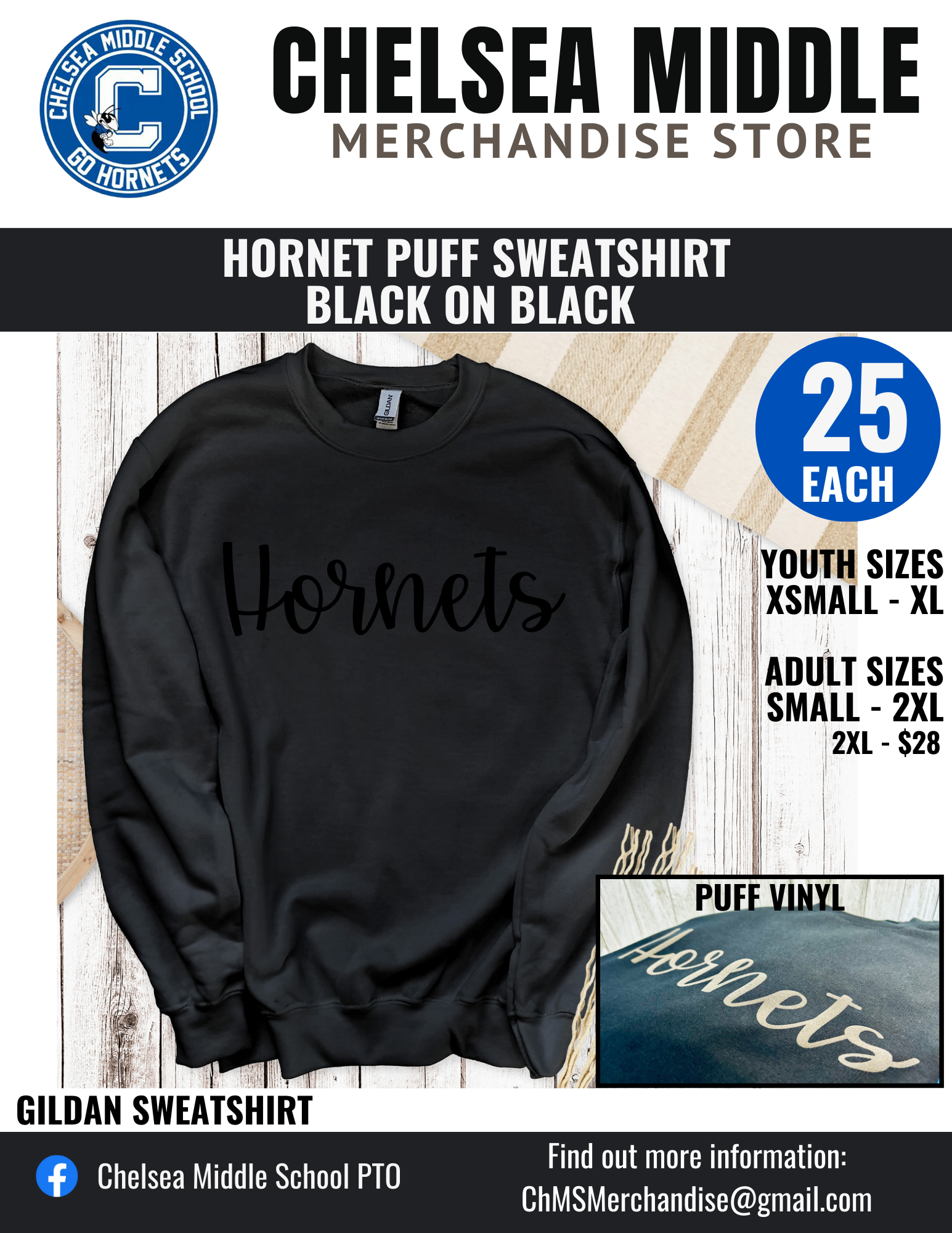 Hornet Puff Sweatshirt Black on Black - Crafting with Brandy